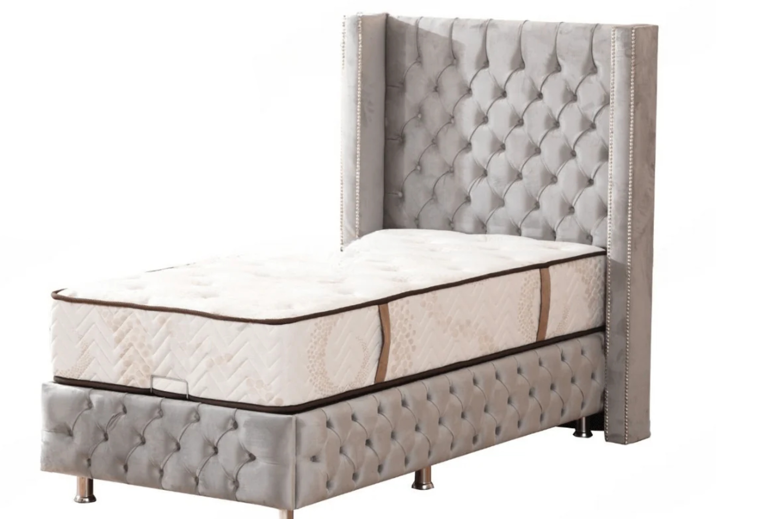 LIT COFFRE CLOUTE 1 PLACE GRIS - Confort Design