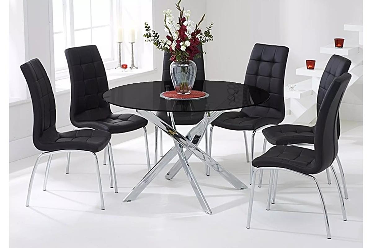 Table ronde chromé et chaises noires DESIGN - Confort Design